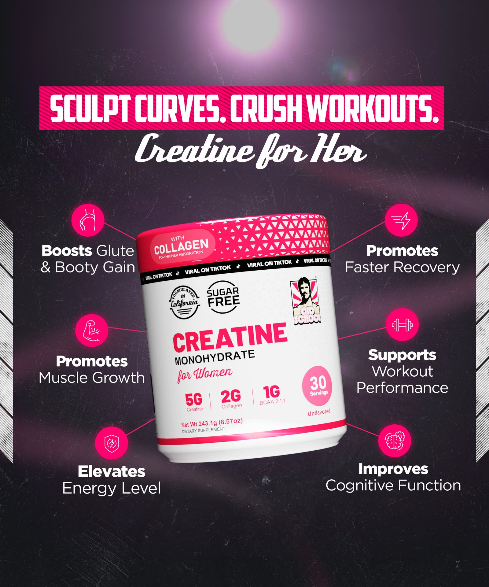 Creatine Monohydrate for Women with Collagen & BCAA | Old School Labs™