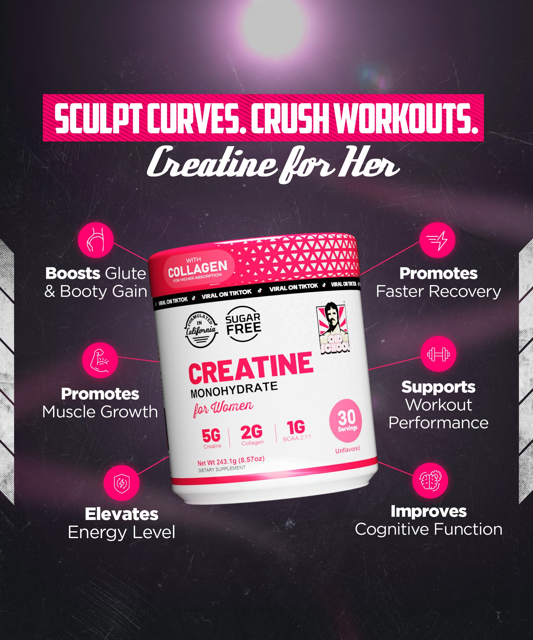 Creatine Monohydrate for Women with Collagen & BCAA | Old School Labs™